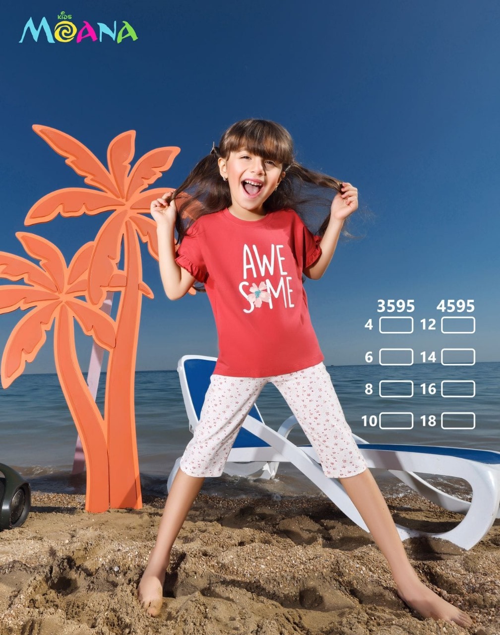 بيجامة بناتي بنتاكور بنقشة ورود رقيقة من موانا 3595-4595 | Pyjamty - Pyjamty