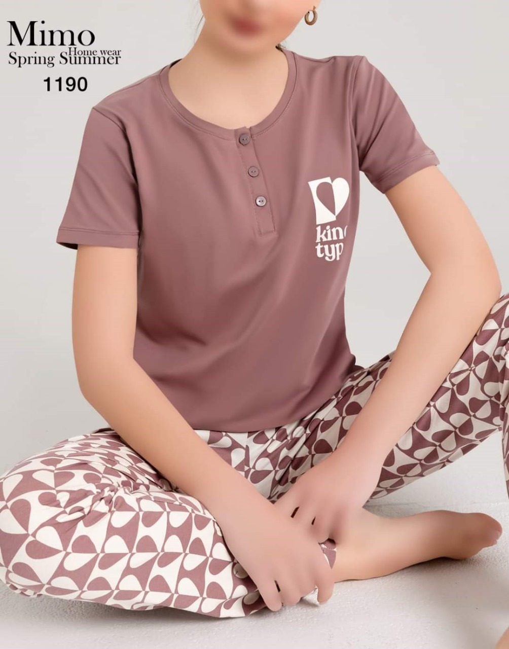 بيجامة قطن صيفي مطبوعة بـ قلوب من ميمو 1190 | Pyjamty - Pyjamty