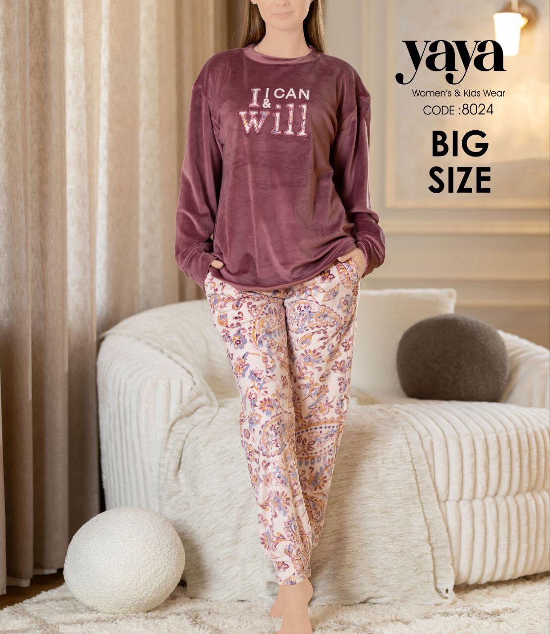 بيجامة شتوي BIG SIZE بـ لون كاشمير رقيق من يايا 8024 I CAN &I WILL| Pyjamty - Pyjamty