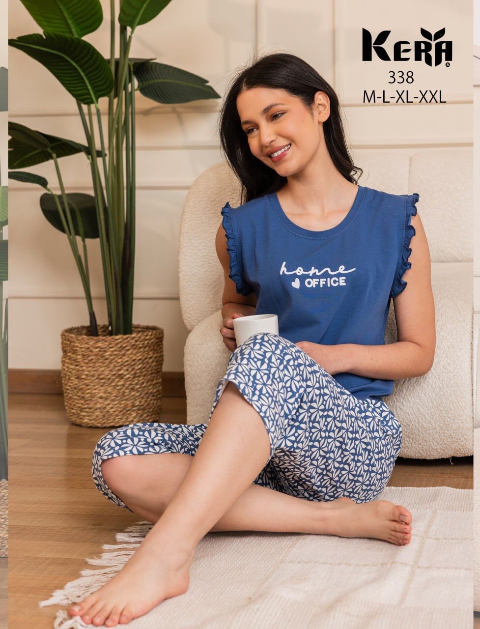 Short-sleeve cotton pajama with patterned pantakoor from kera 338 Home office! | Pyjamty - Pyjamty